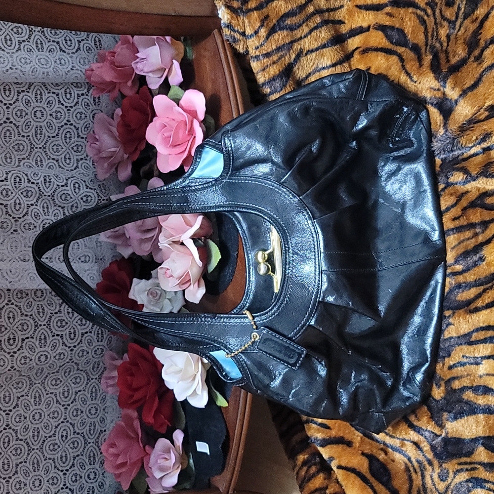 Coach Ergo Pleated Patent Leather Shoulder Bag - Gem